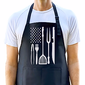 American Flag Grilling Tools Apron, Patriotic USA Apron, USA Apron For Men, BBQ Grill Apron, America Apron Black