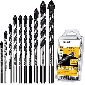 Professional Masonry Drill Bit Set (10PCS) for Glass/Brick/Plastic/Cement/Wood/Tile/Etc, Industrial Strength Carbide Drill Bit Tip, 1/8"-1/2" by TITGGI