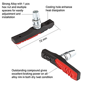 RUJOI Bike Brake kit,Bike V Brake Set with 72mm Superior V-Brake Shoes and 2 pcs Braking Cable and Cable end crimps,Ideal for Mountain,BMX Bike Brake Set Upgrade