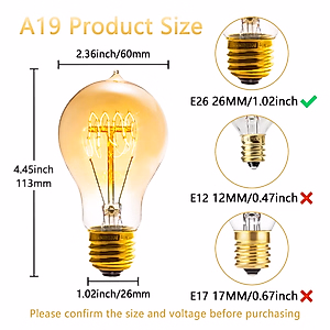 Sevici Edison Bulbs, A19 Bulbs 6 Pack, Dimmable 120V 40W Vintage Amber Glass, 240 Lumens E26 Base, Retro StyleIncandescent Bulbs, 2200K Warm Yellow Light, for Home Office Desk Lamp Stand