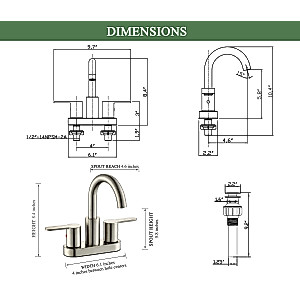 TimeArrow 2 Handle Centerset Bathroom Sink Faucet Brushed Nickel with Drain Assembly, High Arc Modern 4 Inch Bathroom Vanity Lavatory Faucet 3 Holes with Brass 360° Swivel Spout, TAF067E-BN
