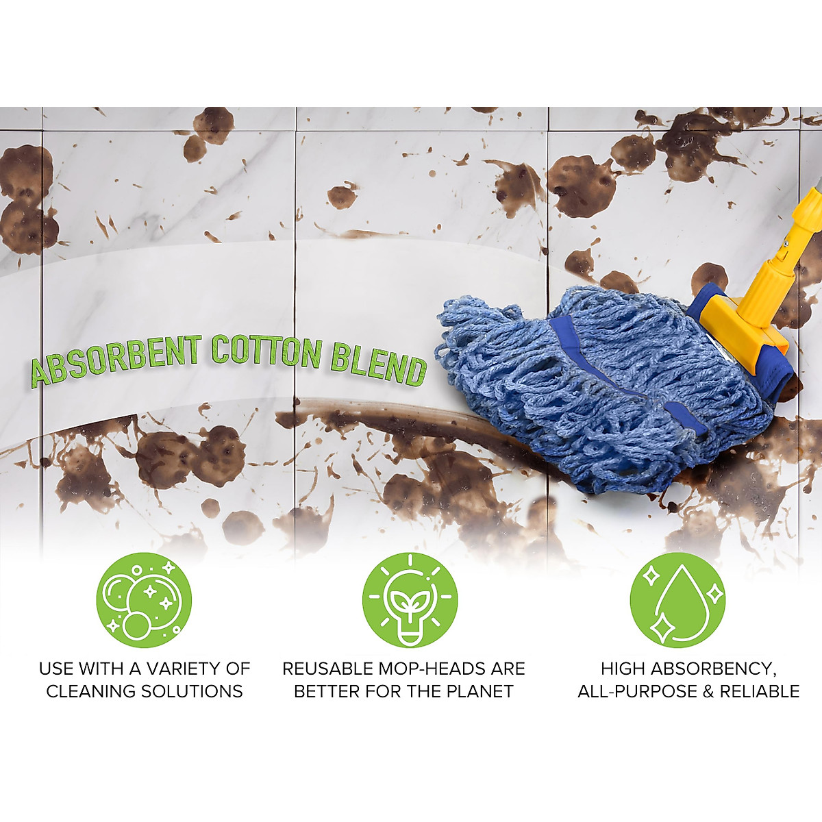 Alpine Industries Cotton Mop Head - Commercial Mop Head Replacement - 32 oz Cotton Blend, 5" Blue Loop End (12 Pack)