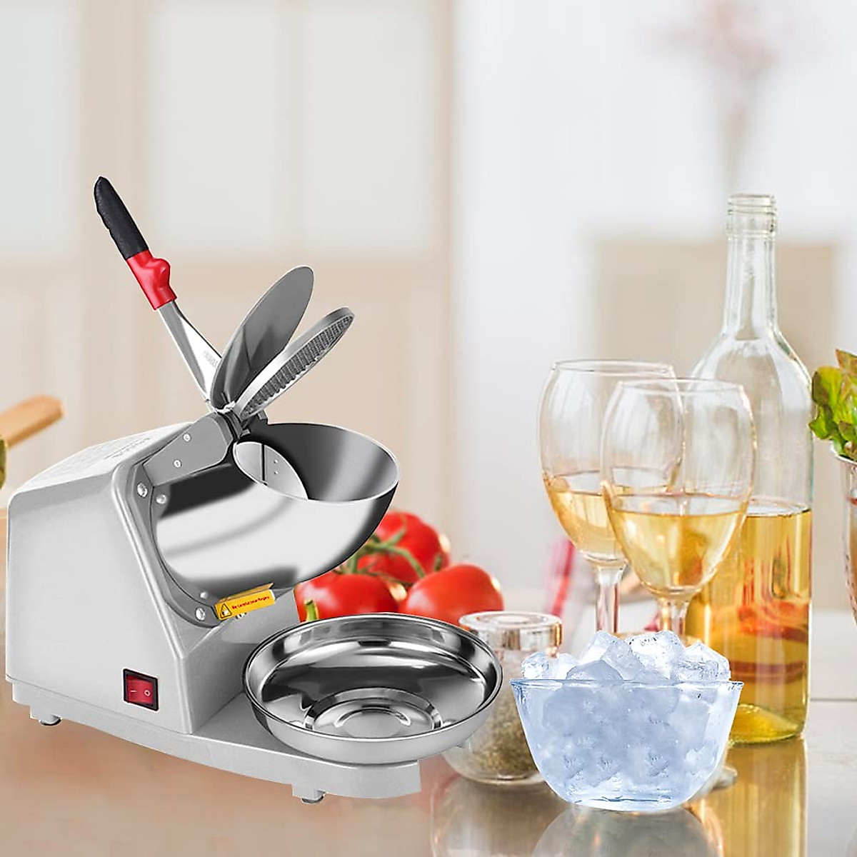 Yahpetes Electric Shaved Ice Machine 1Pcs Electric Dual Blades Ice Crusher Shaver Snow Cone Maker Machine 187lbs/hr for Home and Commercial Use (Sliver)