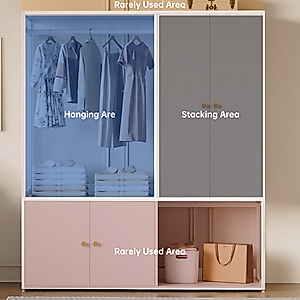 LIKIMIO Wardrobe Closet, White Cabinet with Shelves, Large Armoire Clothing Storage with Hanging Rod for Bedroom, Living/Laundry Room