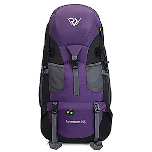RuRu monkey 50L Hiking Backpack, Camping Backpack for Outdoor Traveling Women Men (Purple)