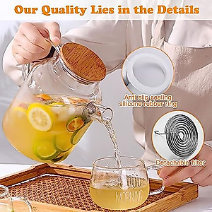 Glass Teapot Stovetop Microwave Safe, 50oz/1500ml Glass Tea Kettle with Bamboo Lid and Removable Filter Spout, Heatproof Borosilicate Glass Teapot for Loose Leaf, Blooming Tea and Fruit Tea…