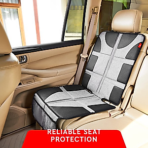 Helteko Car Seat Protector, Large Seat Cover for Child Carseat, Extra Waterproof & Stain Resistant, Thickest Padding Baby Mats Under Car Seats for Leather Seats, 2 Mesh Storage Pockets, 1Pack (Gray)