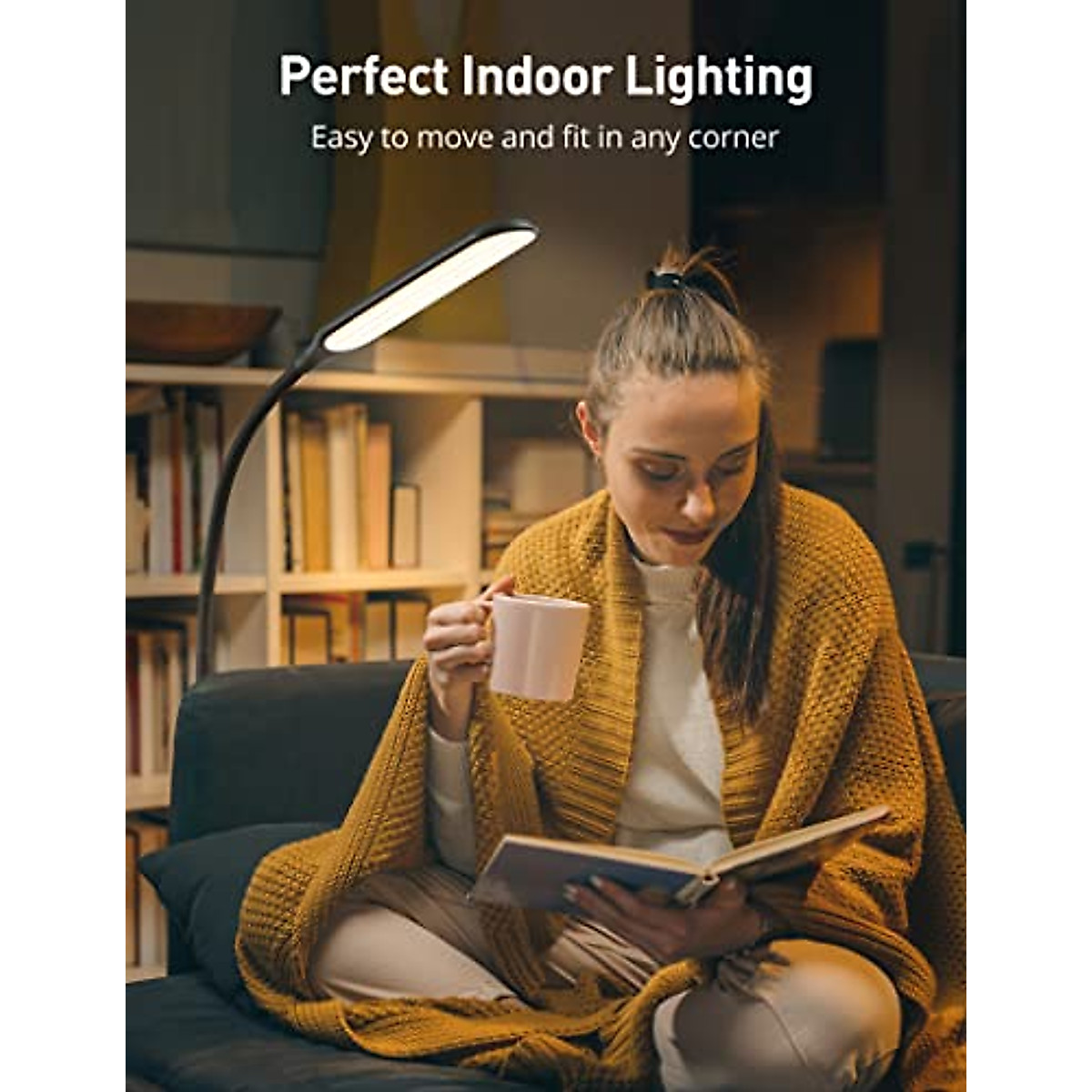 sympa LED Floor Lamp, Super Bright Dimmable LED Lamps for Living Room, Standing Lamp with Adjustable Gooseneck, Touch Control, Stable Base Floor Lamps for Bedroom Office (Black)