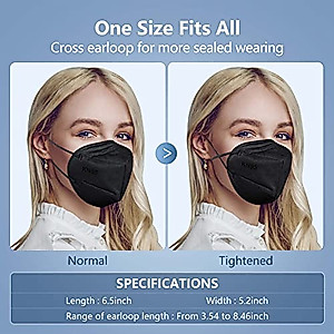 HALIDODO Individually Wrapped, 60 Packs KN95 Face Mask, 5-Ply Breathable Comfortable Safety Mask with Over 95% Filtering(Black)