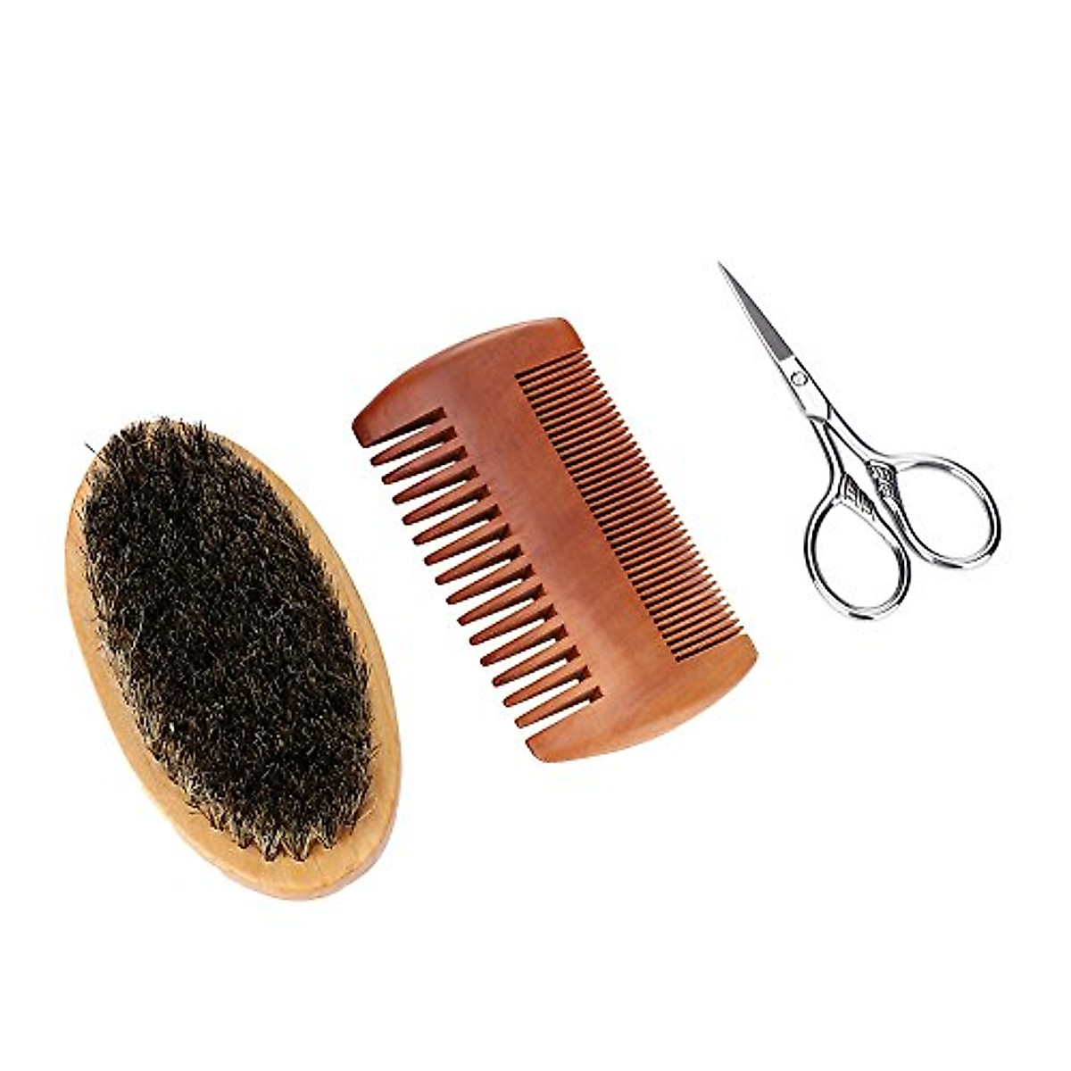 Men's Beard Grooming Set, Double-Sided Comb and Beard Brush Soft Synthetic Hair Styling Brush and Shaving Scissors Shaving Beards and Mustaches(Beard Brush + Comb + Scissors))