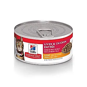 Hill's Science Diet Light, Adult 1-6, Weight Management Support, Wet Cat Food, Liver & Chicken Minced, 5.5 oz Can, Case of 24