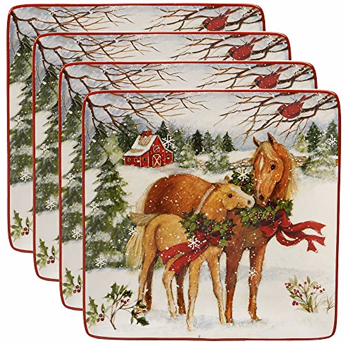 Certified International - 22800SET4 Certified International Christmas on The Farm 10.5" Dinner Plate, Set of 4, One Size, Mulicolored