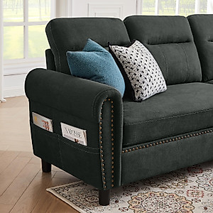 Tornama Convertible Sectional Sofa L Shaped Couch Reversible Sectional for Living Room Apartment, 4 Seater Sectional Couch with Storage Ottoman, Black