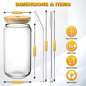 Heart Patterened Iced Coffee Cup with Bamboo Top + Glass Straw | 16oz Can Shaped Glass | Smoothie Glass | Cute Tumbler Cup