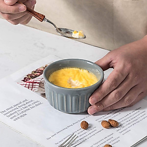 FE 8OZ Ramekins, Rome Pillar Souffle Dish Oven Safe, Custard Cups Set of 6, Porcelain Ramekins for Baking Creme Brulee & Pudding (Apple Red)