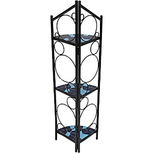 Sunnydaze 44" 3-Tier Outdoor Metal Corner Folding Mosaic Plant Stand - Blue