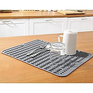 LIMNUO Silicone Dish Drying Mat Easy Clean Dishwasher,Non-Slip (M(16"×12"), Gray)