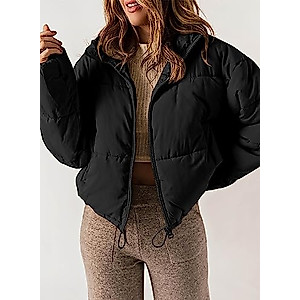 Dokotoo Puffer Jacket Womens Winter Casual Quilted Jackets Fashion Fall Full Zip Up Long Sleeve Drop Shoulder Oversized Stand Collar Padded Coats Baggy Warm Outerwear with Pockets Black XX-Large