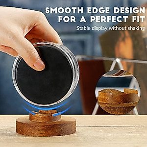 JupDec Hockey Puck Display Case Acrylic Clear Holder with Wood Base, Autograph Souvenir Display Stand, Perfect Showcase for Your Collection, Brown, 1 Pack