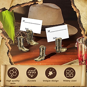 DNAMYJME 12pack Place Card Holders with Paper Cards 1.85''x1.57'' Retro Cowboy Boots Shape Table Number Card Holder Resin Photo Stand Creative Table Sign Stands for Wedding Party