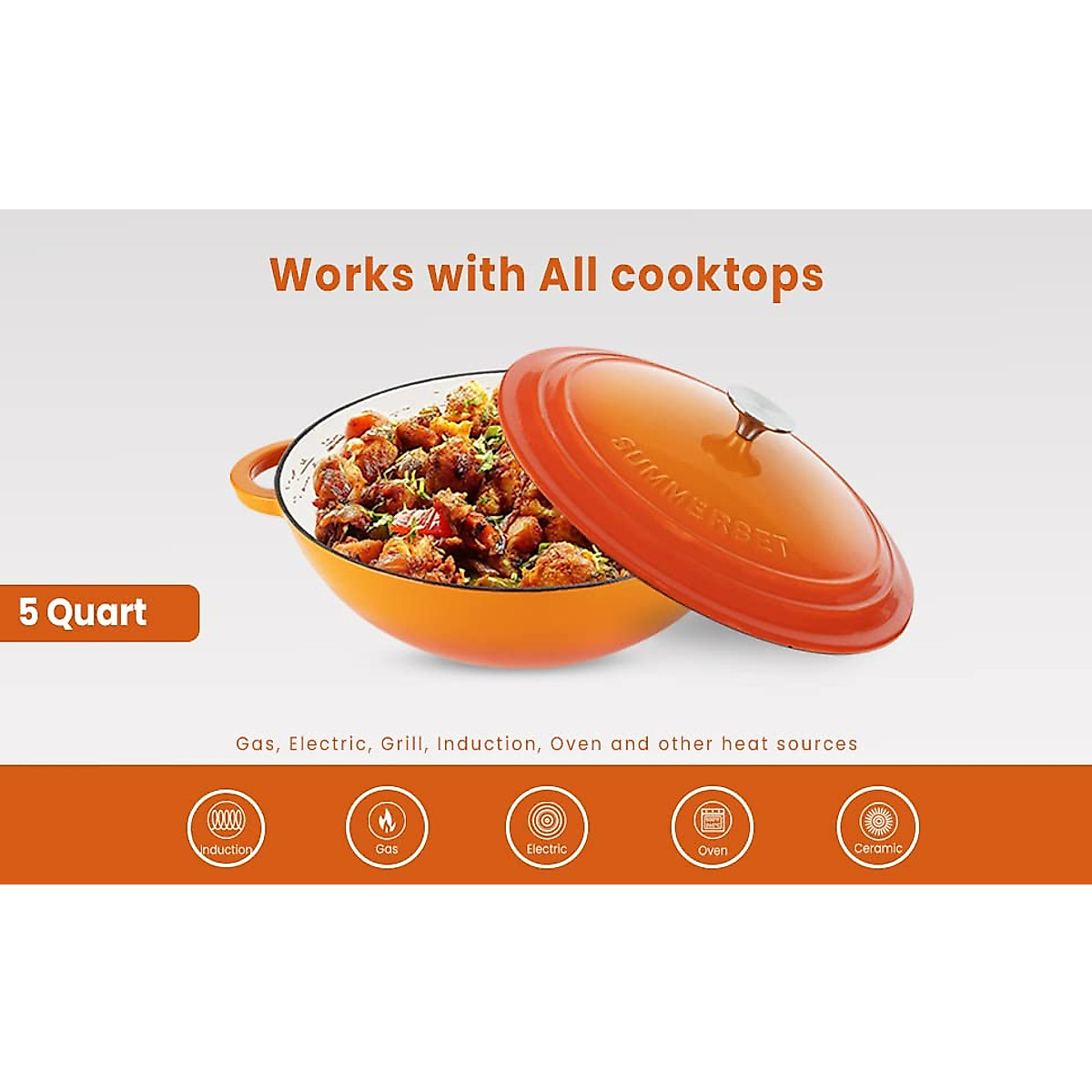 Enameled Cast Iron Braiser Pan Dutch Oven (Orange)