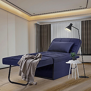 Seogwisam Convertible Sofa Bed,4 in 1 Multi Function Ottoman Bed,Assembly-Free Chair Bed Sleeper with Adjustable Backrest and Pillow-Navy Blue 28" W