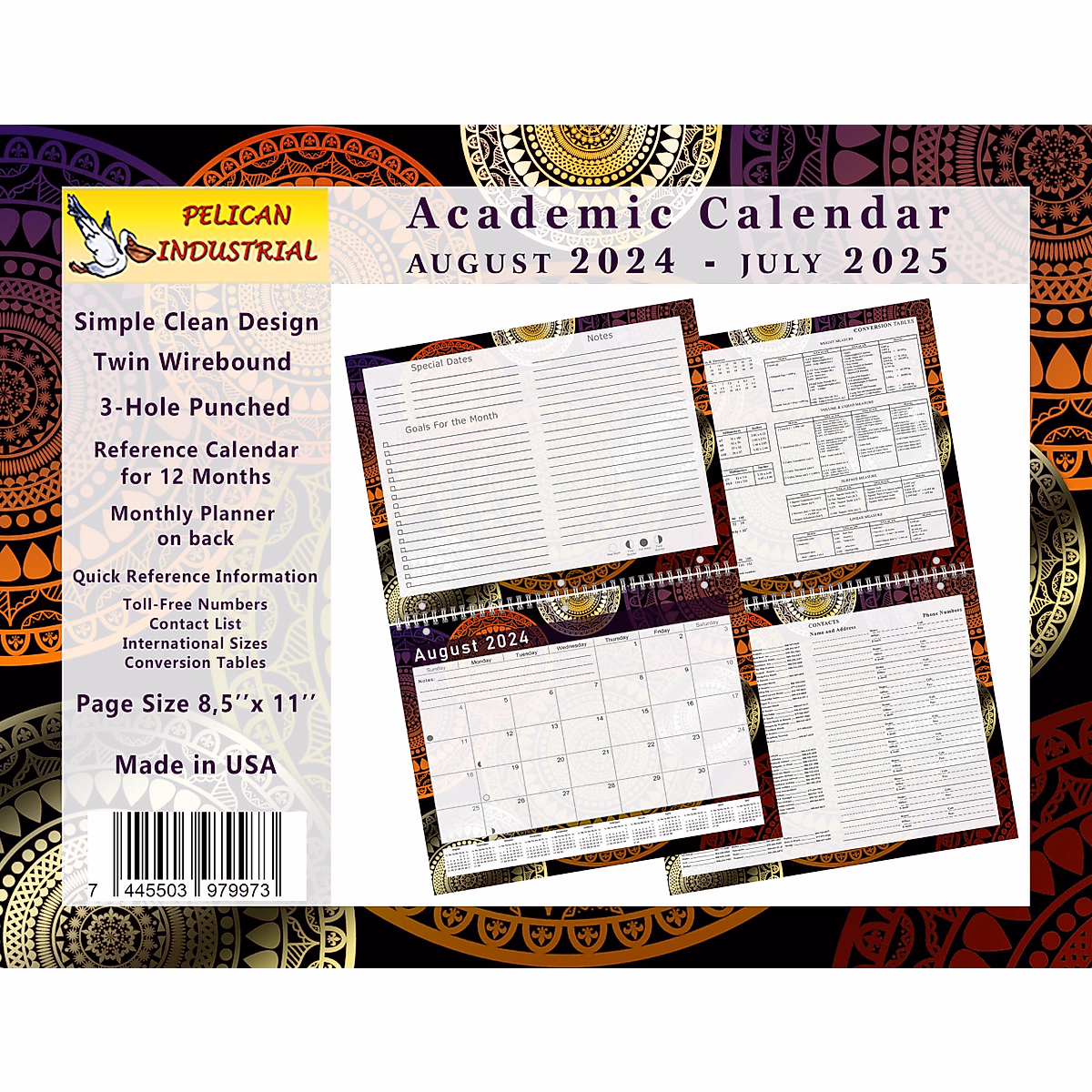 2024-2025 Academic Year 12 Months Student Calendar/Planner for Wall & Desk & 3-Ring Binder, for School, Teacher, Student (Fractal Edition #015)