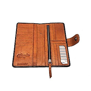 LW-1803 Black Leopard Ladies Wallet|10 card slots|1 card window|4 slide pockets|1 zip pocket | cowhide black leather & Cowhide Leopard