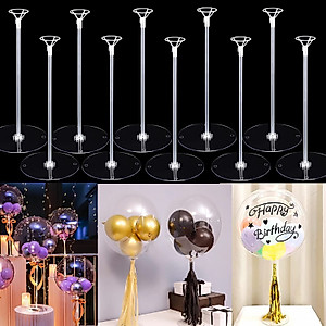 Balloon Sticks with Base, 10 Pack 17"Tall Clear Balloon Stick Stands Holder for Table Top Centerpieces for 10 to 24 inch Balloons Banquet Decor for Birthday/Wedding/Thanksgiving/Baby Shower Party