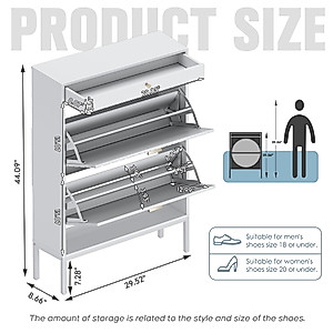 Brafab Shoe Storage Cabinet with 2 Flip Drawers&1 Small Drawer, Slim Entryway Shoe Organizer with Sun Pattern Doors for Leather Shoes,Pure White