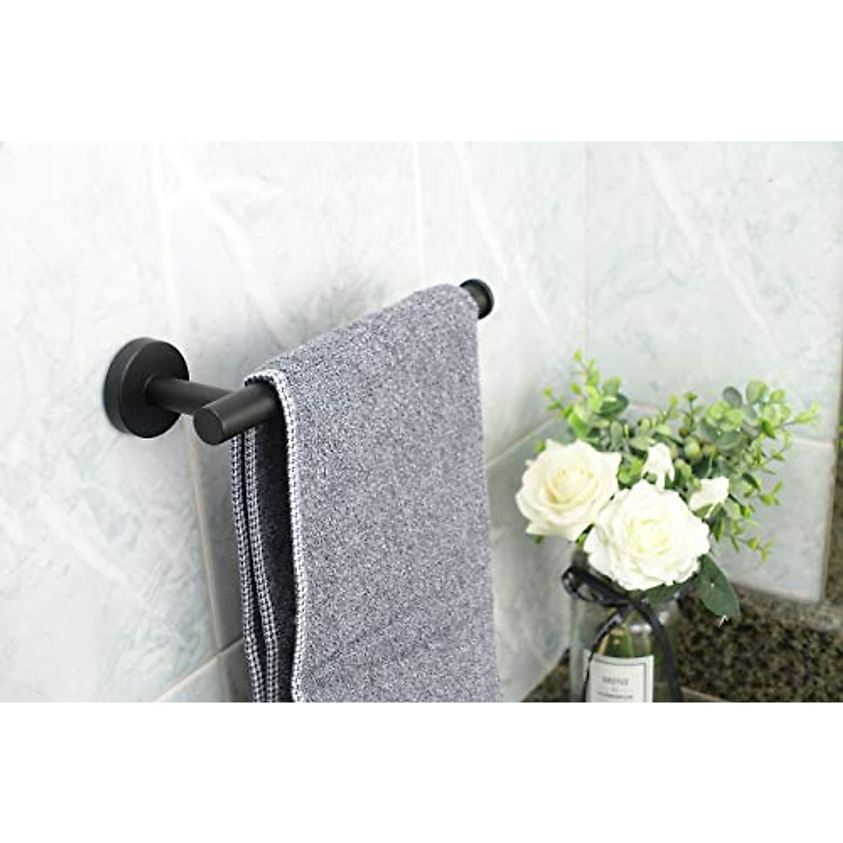 TocTen Hand Towel Holder/Towel Ring - Thicken SUS304 Stainless Steel Bathroom Hand Towel Bar, 9Inch Heavy Duty Wall Mounted Towel Rack Hanger (Matte Black)