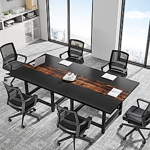 Tribesigns 6.5 Ft Conference Room Table, Rustic Rectangle 78.74L X 39.2W X 29.52H Inches Wood Seminar Table for Office, Conference Room,2 Tables (Chair not Included) (Rustic&black) (2, Dark Oak&White)