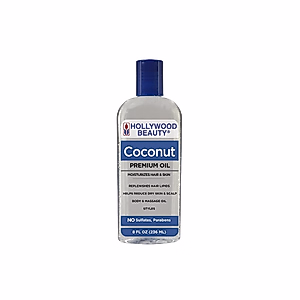 Hollywood Beauty Coconut Hair Oil, 8oz Bottle, Moisturizes Hair & Skin, Replenishes Important Hair Lipids, Body & Massage Oil, Helps Releve Scalp Dryness, Reduces Dandruff