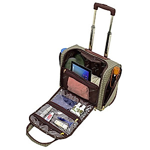 LONDON FOG Softside 15-Inch Under The Seat Bag, Tan Square Jacquard