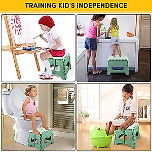 DEDU Folding Step Stool Kids and Adults 2 Pack 9 Inch, Non-Slip Collapsible Stepping Stools for Kids 165 lbs Capacity, Plastic Foldable Step Stools Heavy Duty Portable Great for Bathroom (Green)