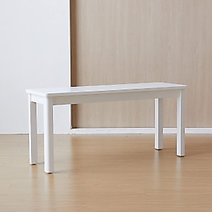 Livinia Cabin 37.4" Wooden Dining Bench/Small Modern Farmhouse Malaysian Oak Wood Bench (White)