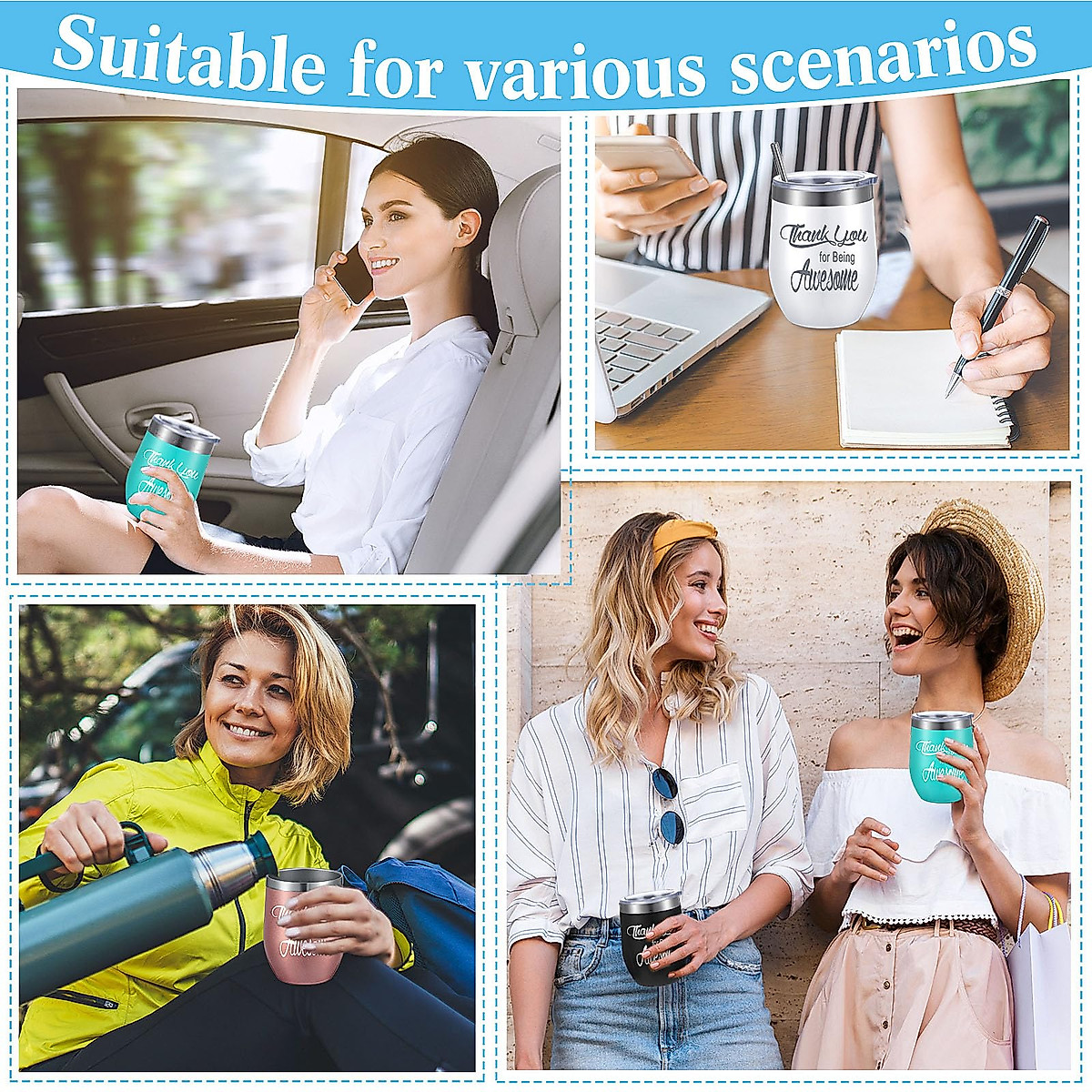 Thank You Gifts Thank You for Being Awesome Wine Tumbler Employee Appreciation Gifts Thank You Gift for Women Men Coworkers Friend Stainless Steel Insulated Tumbler with Straw (Fresh Color, 32 Pcs)