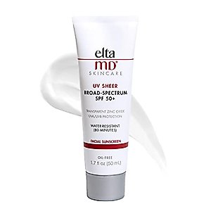 EltaMD UV Sheer SPF 50+ Face and Body Sunscreen Lotion, Water Resistant Sunscreen with Zinc Oxide, Broad Spectrum Mineral-Based Sun Protection, Non-Greasy, Lightweight, Oil Free Sunscreen, 1.7 oz Tube