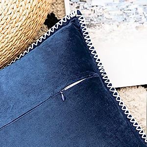 GAWAMAY Throw Pillow Covers 22x22 Cushion Cases, Soft Velvet Modern Novelty Edge Designs, Mix and Match for Home Decor, Pack of 2 Decorative Outdoor Pillow Cover for patio furniture Bedroom(Navy Blue)