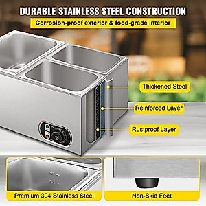 Commercial Food Warmer Stainless Steel Bain Marie with Precise Temperature Control and Large 16 Qt Capacity