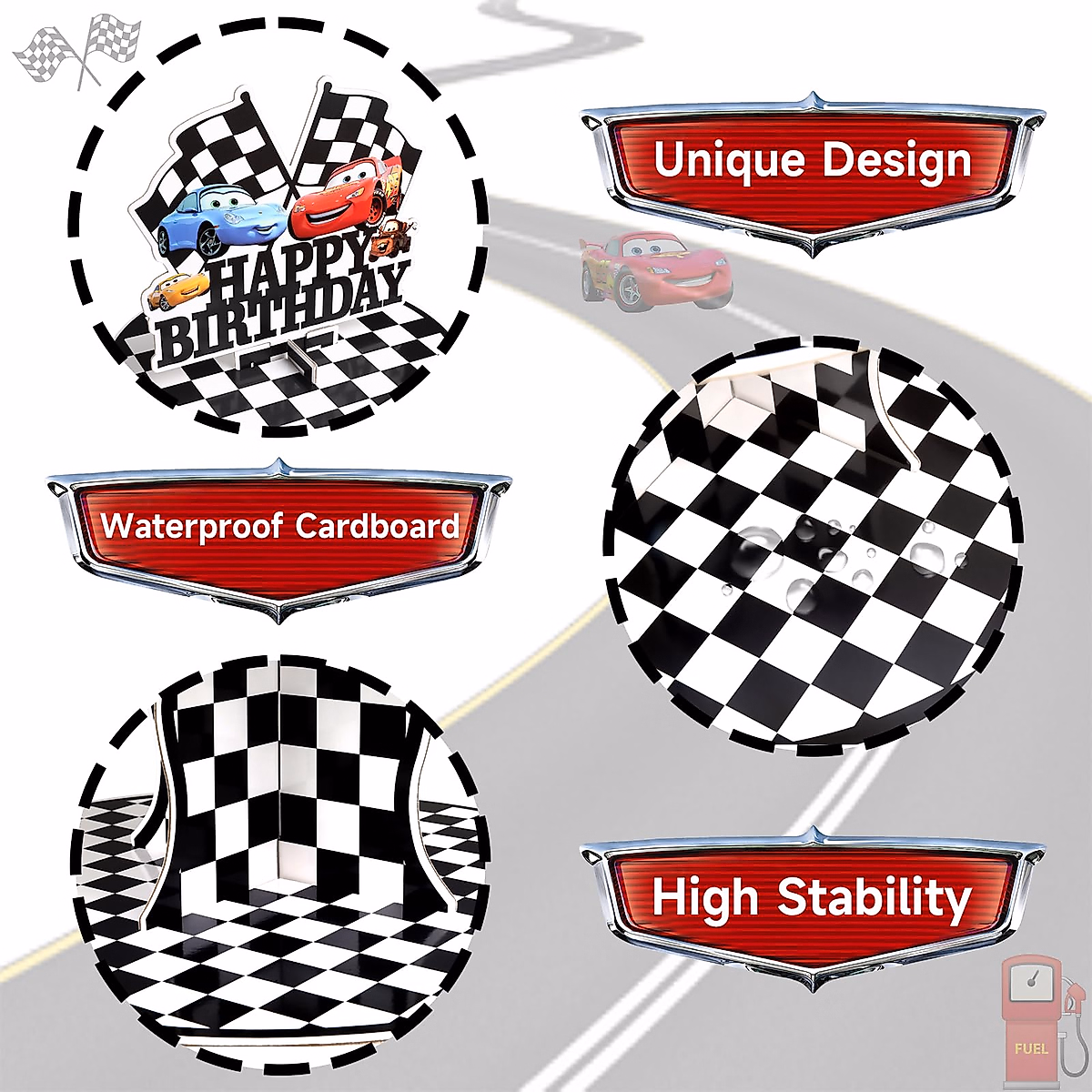 BACUTHY 2 Pack Race Car Cupcake Stands Birthday Party Supplies, Two Fast Cars Decorations Truck Theme Favors - 3 Tier Cardboard Cup Cake Holder Tower