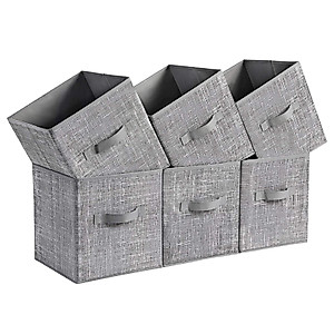 SONGMICS Storage Cubes, 11-Inch Non-Woven Fabric Bins with Double Handles, Set of 6, Closet Organizers for Shelves, Foldable, for Clothes, Gray UROB26LG