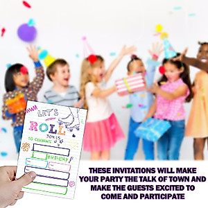 Roller Skating Children Birthday Party Invitations, Roller Skate Invites for Girls Boys Kids Teen, Kid's Party Favors Decoration and Celebration Supplies, 20 Invitations with Envelopes - JY625