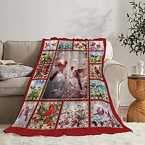 Cardinal Throw Blanket Red Bird Memorial Gifts Blanket for Adults Soft Cozy Warm Plush Fleece All Season Daisy Flower Blanket Decor for Couch Bed Sofa Dorm Office 40''X50''