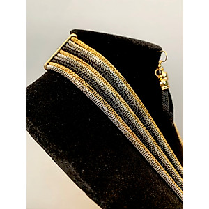 MMonesu Long Statement Necklace Waterfall Multi Strand Statement Bib Necklace Alloy Multi Layer Choker 10 Layers Chunky Collar Jewelry，Long Chains，Dress Prom Party (Gold-Black-Silver)