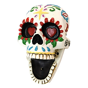 Ebros Gift Day of The Dead White Colorful Floral Exotic Mexican Sugar Skull Wall Mounted Bottle Opener Home And Kitchen Bar Accessory Figurine