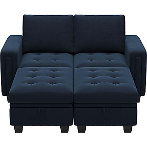 Belffin Velvet Modular Sectional Sofa Couch with Storage Convertible Sectional Sleeper Sofa Couch Bed Set with Reversible Chaise Blue