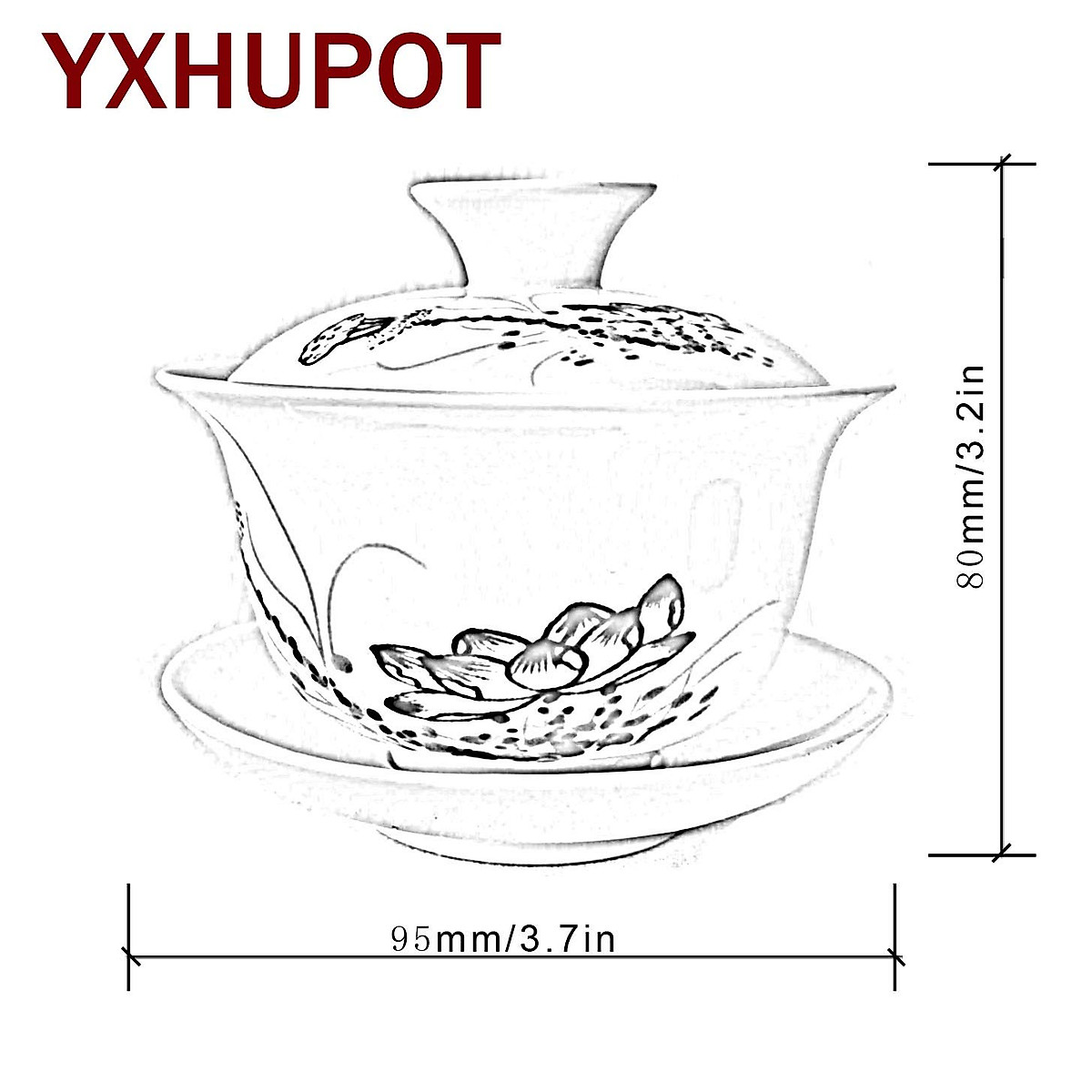 Gaiwan Porcelain Chinese Kung Fu Sancai Tureen Teacup 4oz Set Bowl Saucer Lid (A)