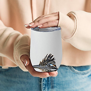 Funny Curious Roadrunner Peeking Look Out Wine Tumbler 12oz Stainless Steel Vacuum Insulated Cup With Lid - Gifts for Roadrunner Lovers