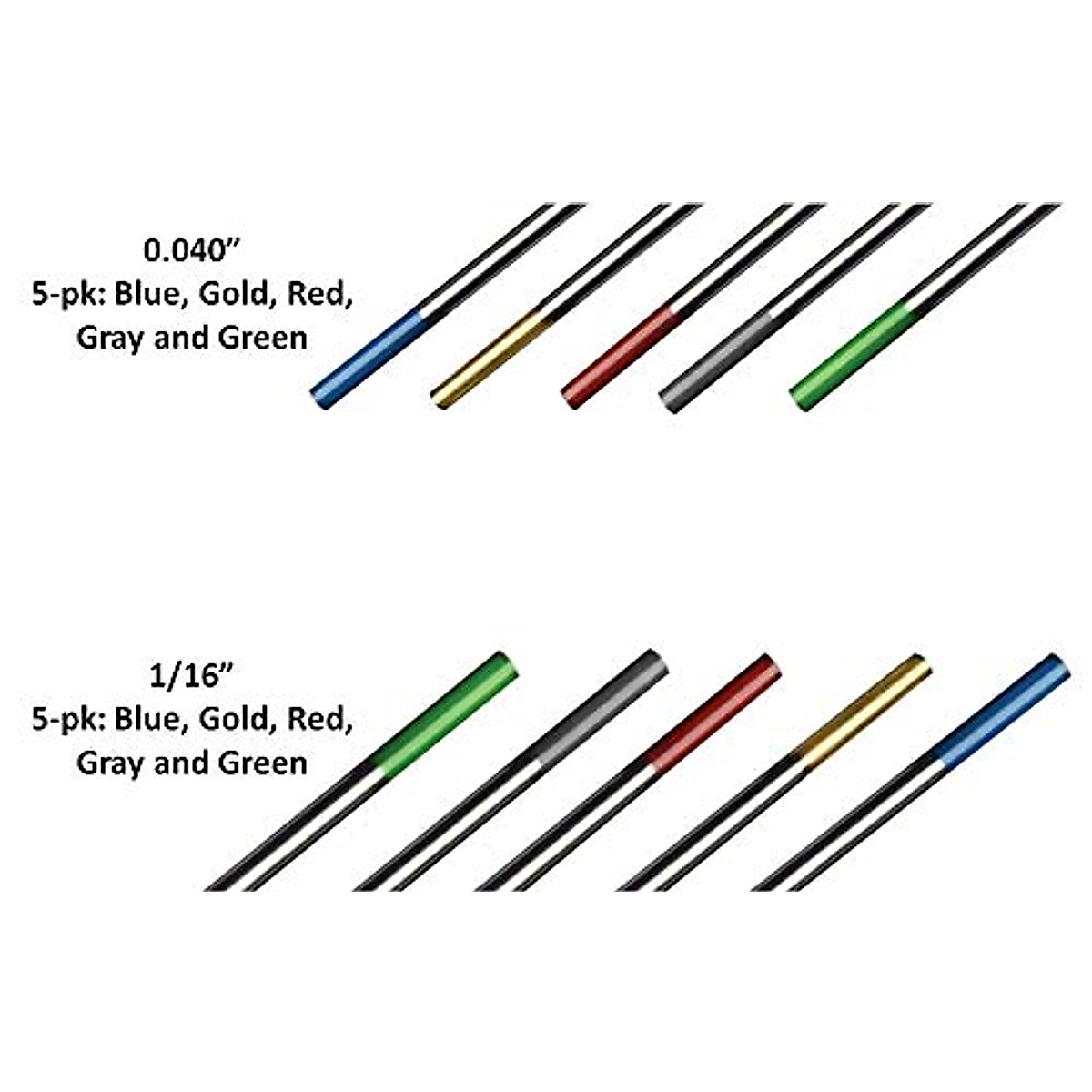 WeldingCity 10-pk Premium TIG Welding Tungsten Electrode 1/16"-3/32" x 7" ASSORTED ALLOYING Green-Red-Gray-Gold-Blue